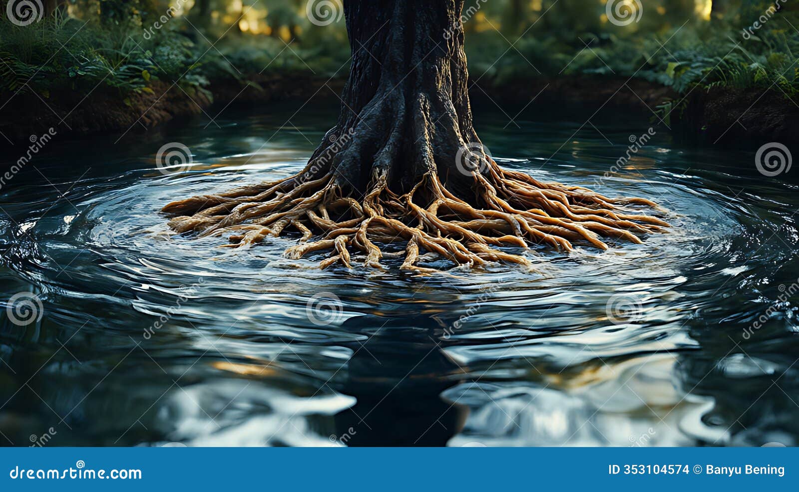 Ancient Tree Roots Submerged in a Tranquil Forest Pond, Creating ...