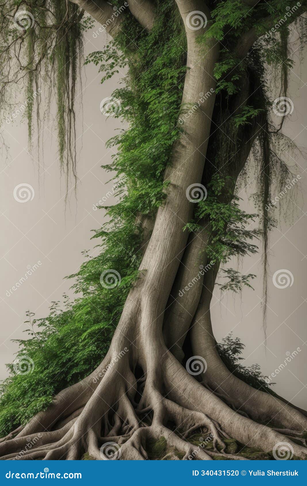 Ancient Tree Roots Surrounded by Mysterious Foliage. Stock Photo ...