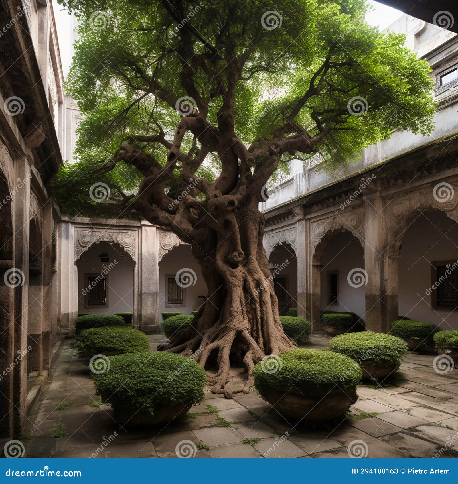 Ancient Trees in a Courtyard Stock Image - Image of tree, tower: 294100163