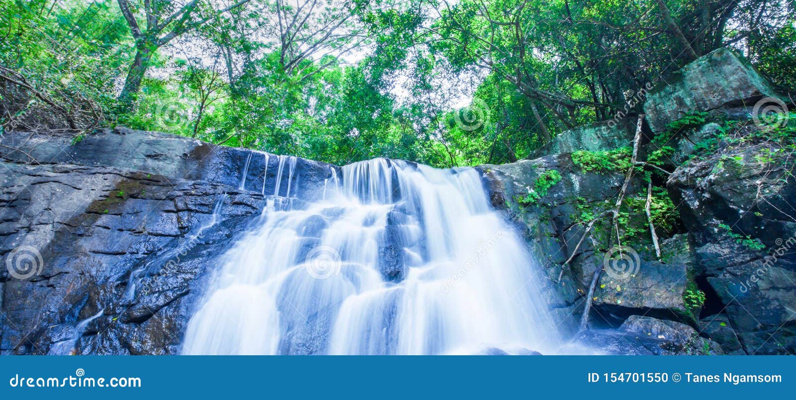 Ancient Tropical Waterfall Falling on Layers of the Steeply in Summer ...