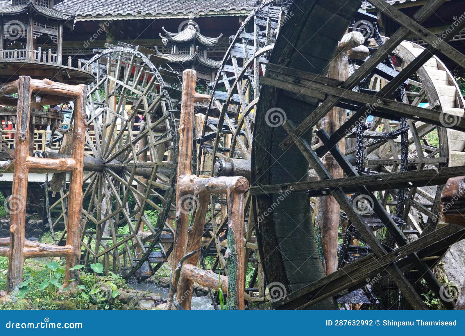 Ancient Turbine with a Wooden Water in Park Stock Photo - Image of ...