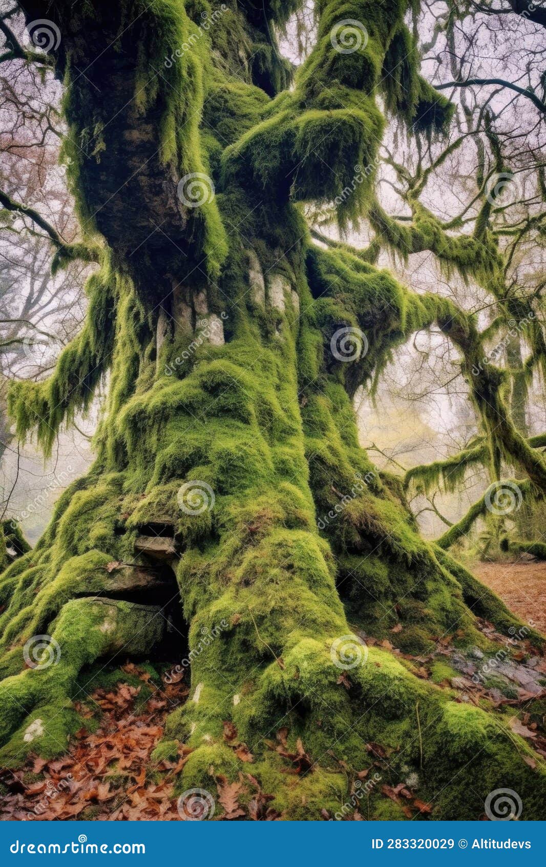Ancient Twisted Oak Tree with Moss-covered Bark Stock Image - Image of ...