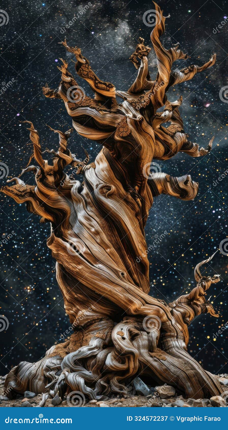 Ancient Twisted Tree Against Starry Night Sky Stock Image - Image of ...