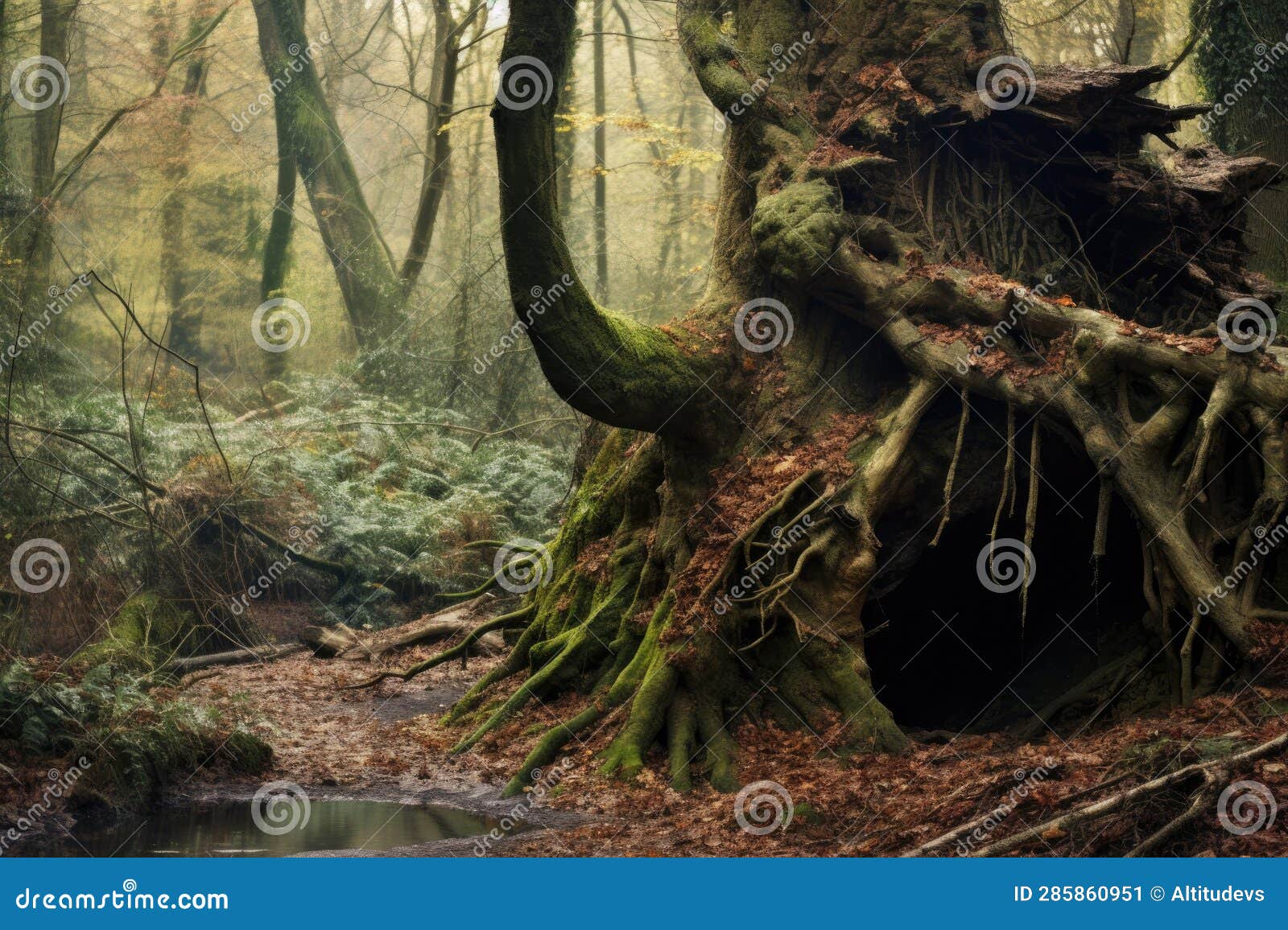 Ancient Twisted Tree Trunk in Dense Woods Stock Image - Image of ...