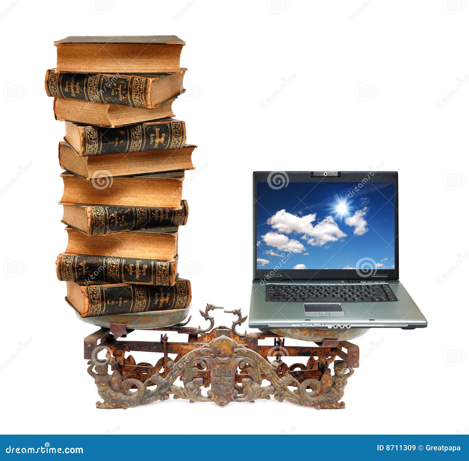 Ancient Two Pan Balance, Books and Notebook Stock Image - Image of ...