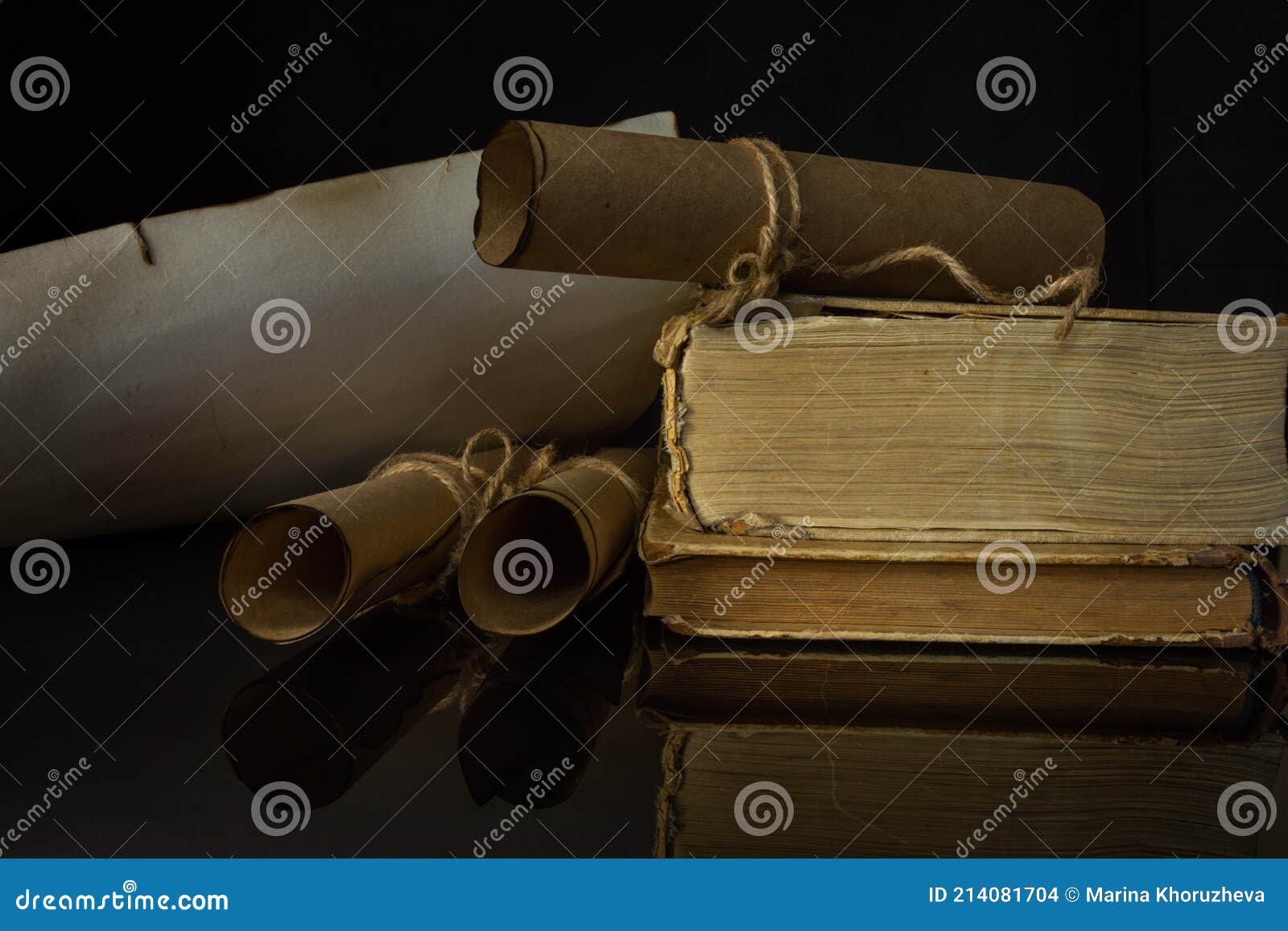 Ancient Unfolded and Rolled Scrolls and Ancient Books Stock Photo ...
