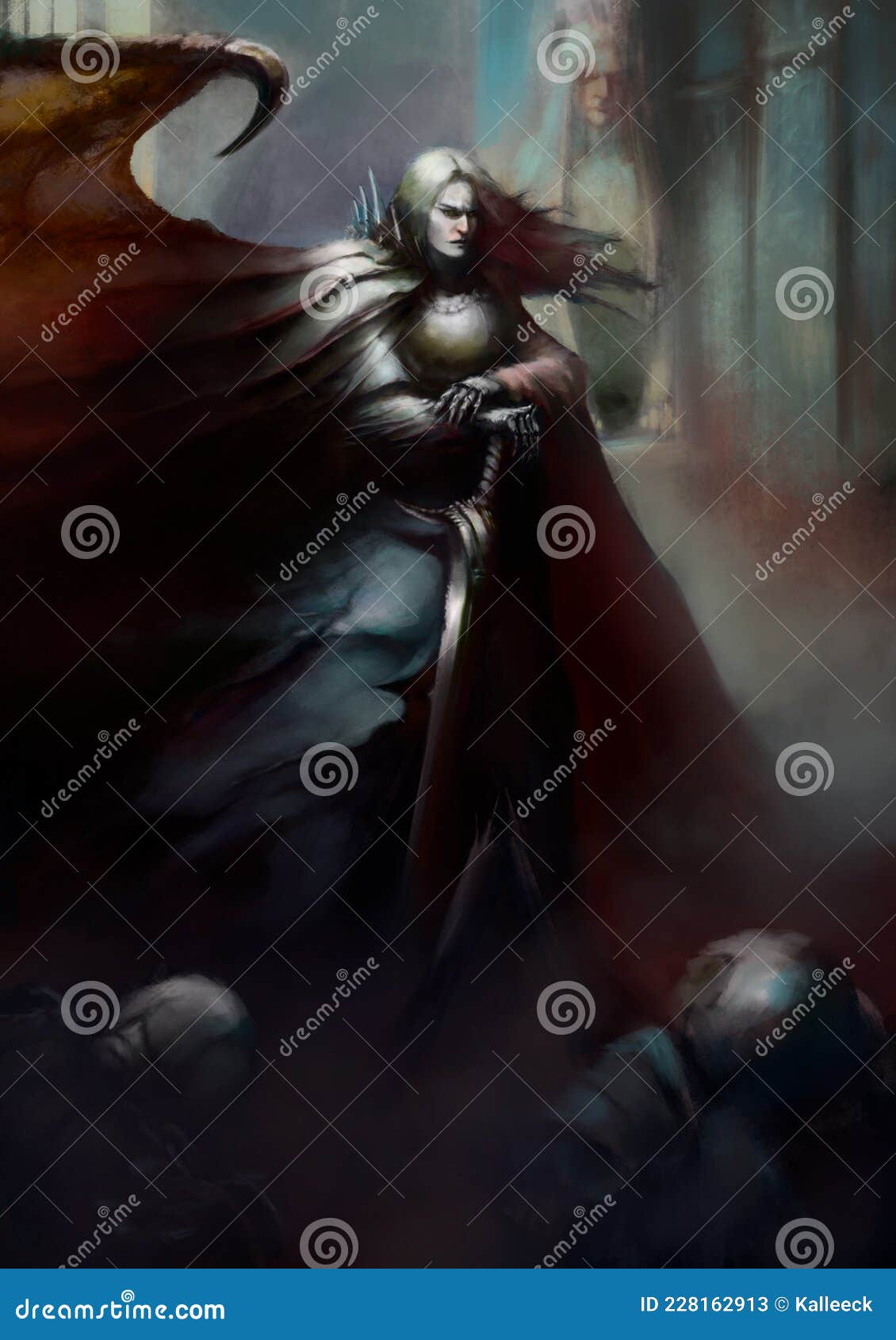 The Ancient Vampire Lord is Standing in the Temple Leaning on a Sword ...