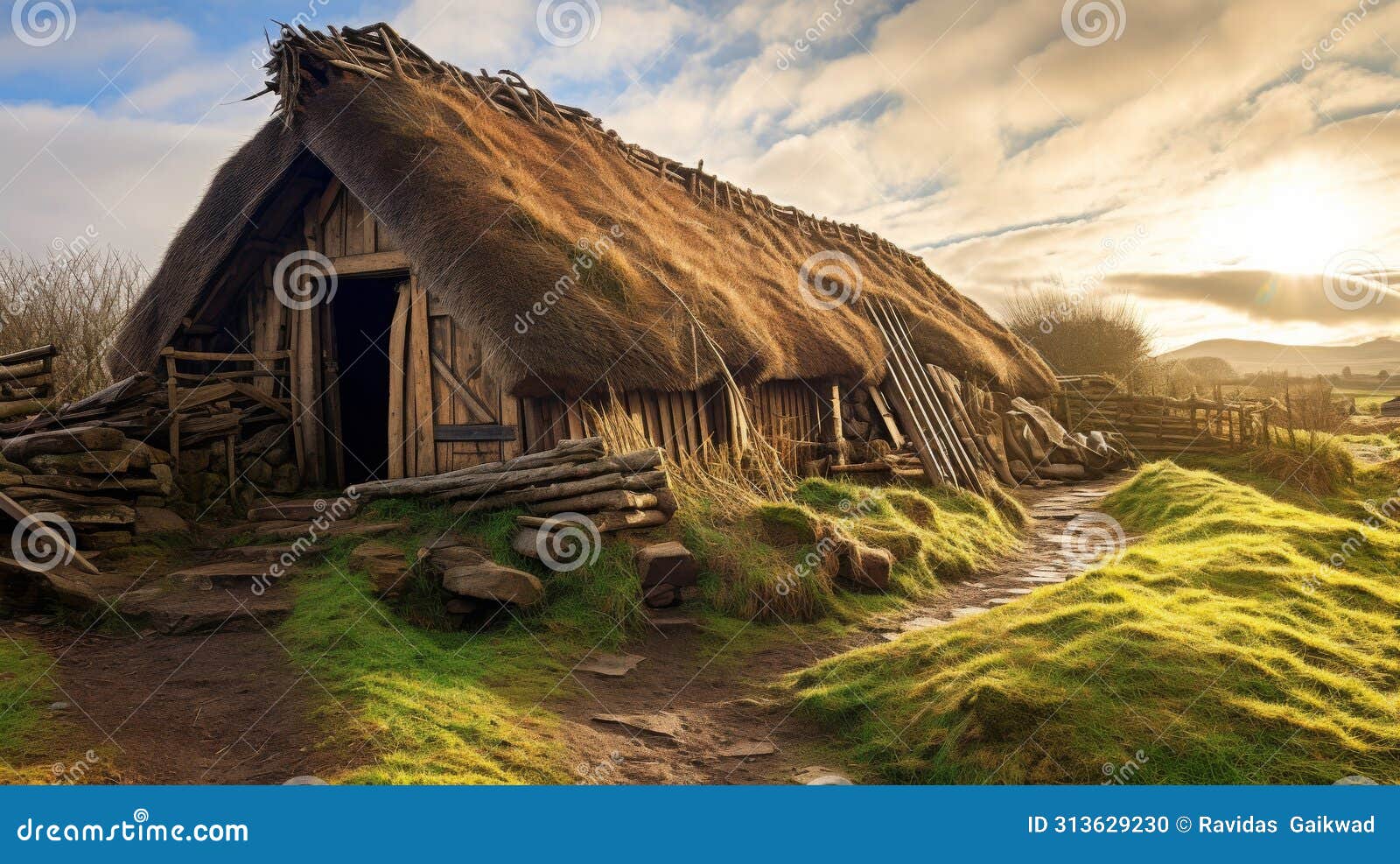 Ancient Viking Longhouse Structure Stock Illustration - Illustration of ...