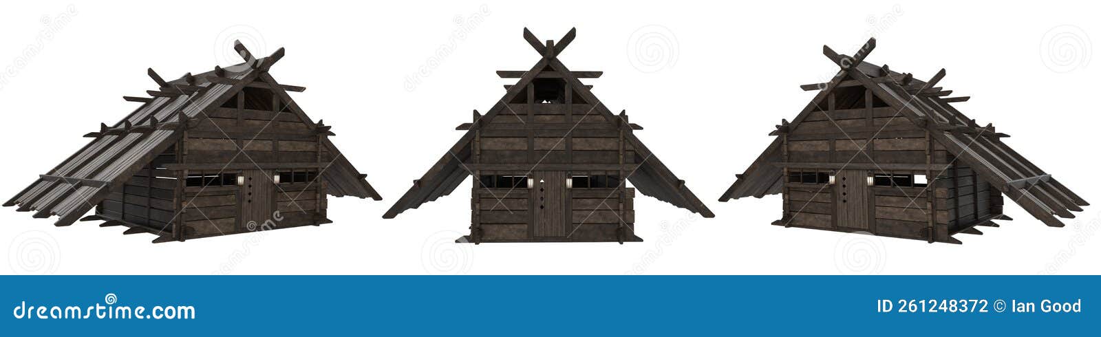 Ancient Viking Medieval House, Set of 3 Seen from Different Angles ...