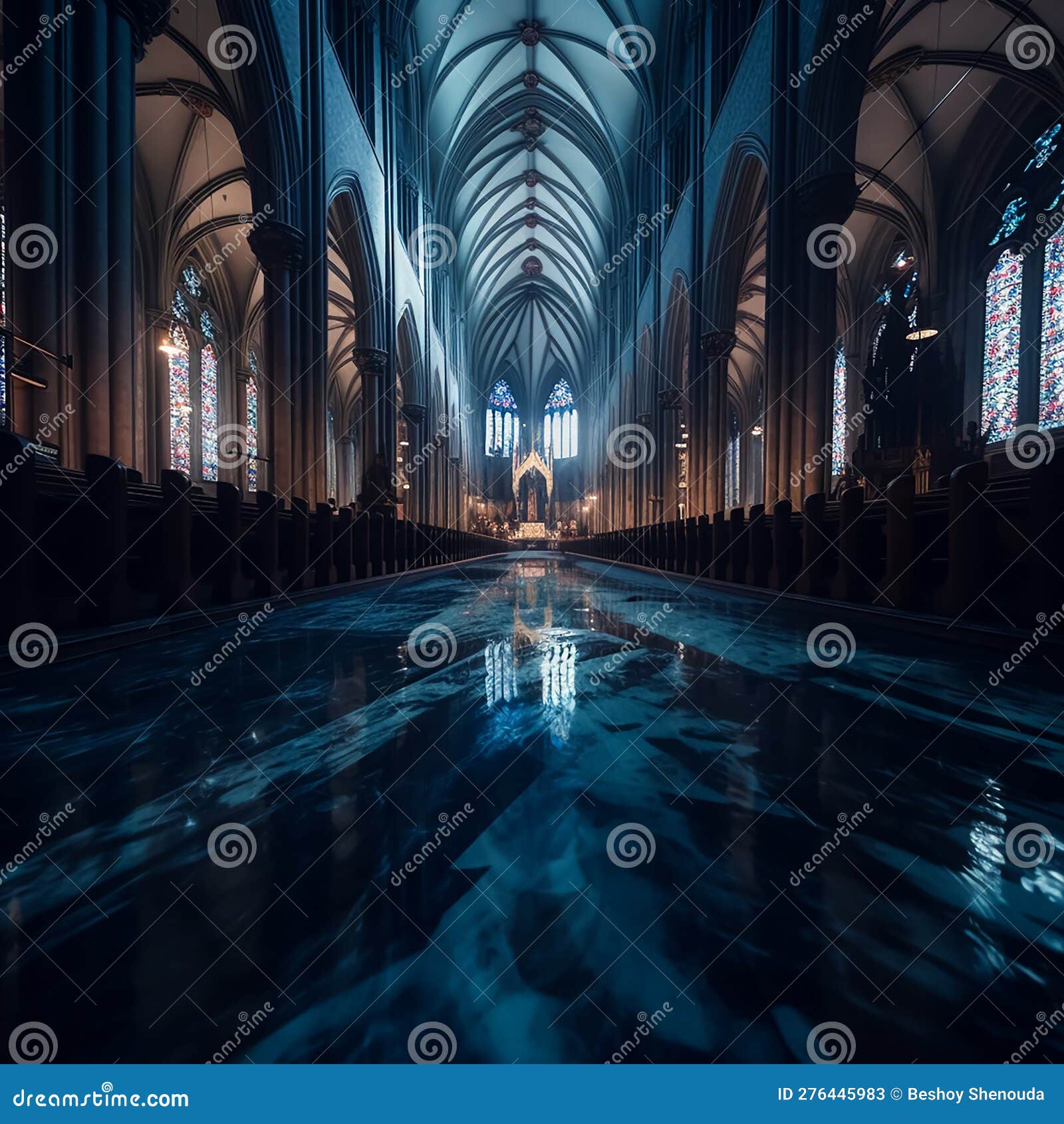 Ancient Vintage Authentic Damaged Cathedral Interior Stock Illustration ...