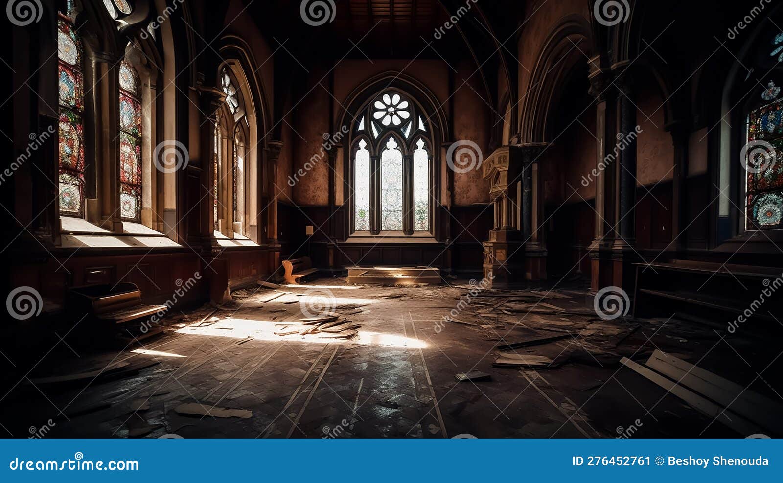 Ancient Vintage Authentic Damaged Cathedral Interior Stock Illustration ...