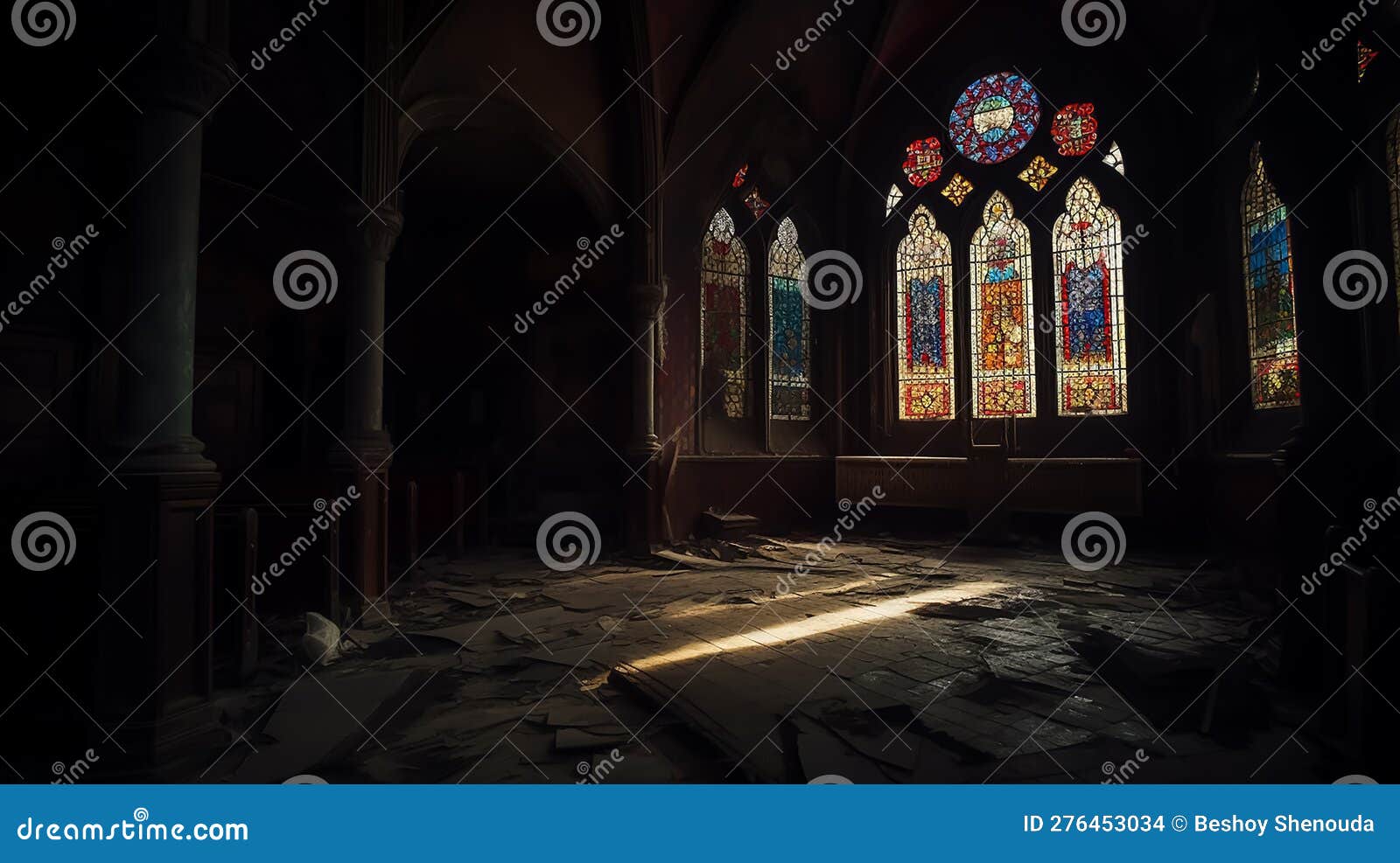 Ancient Vintage Authentic Damaged Cathedral Interior Stock Illustration ...