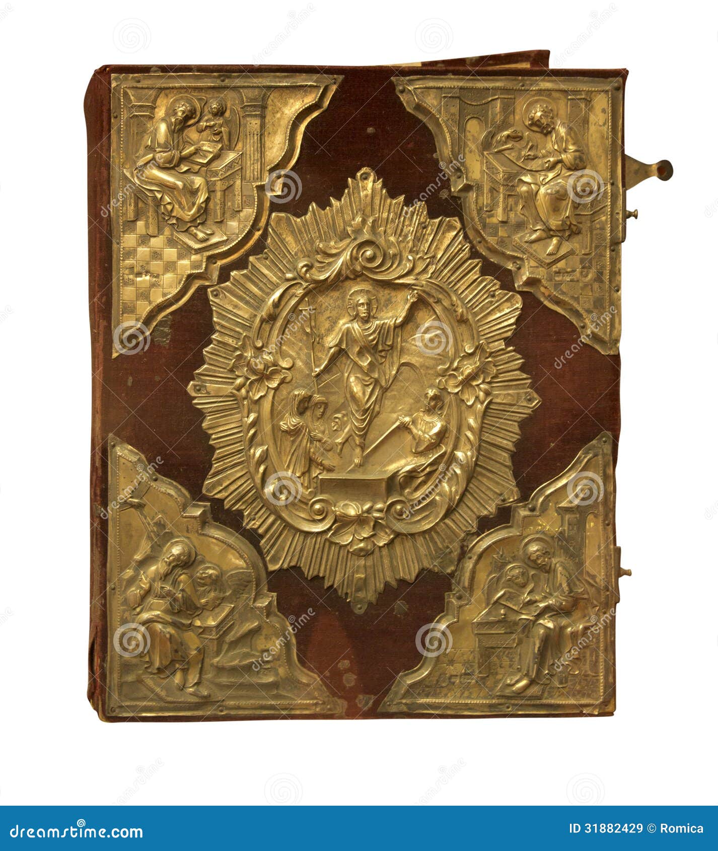 Ancient Vintage Bible Isolated Over White Stock Image - Image of cross ...