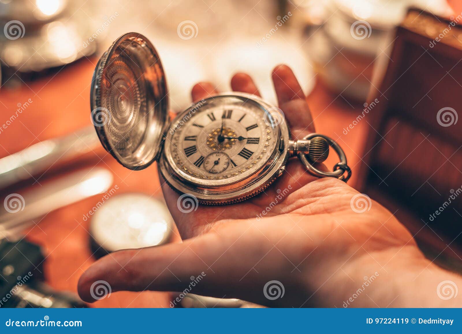 Ancient Vintage Pocket Clock in Man Hand Stock Image - Image of beauty ...