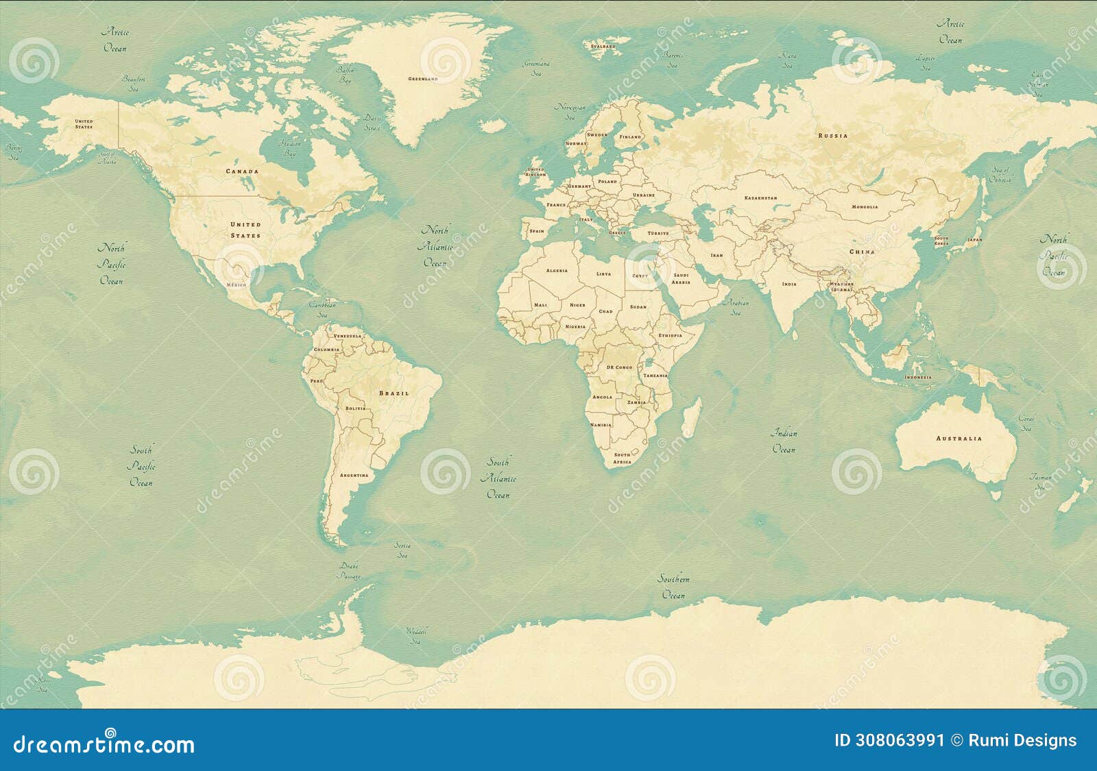 Ancient vintage World Map stock image. Image of ancient - 308063991