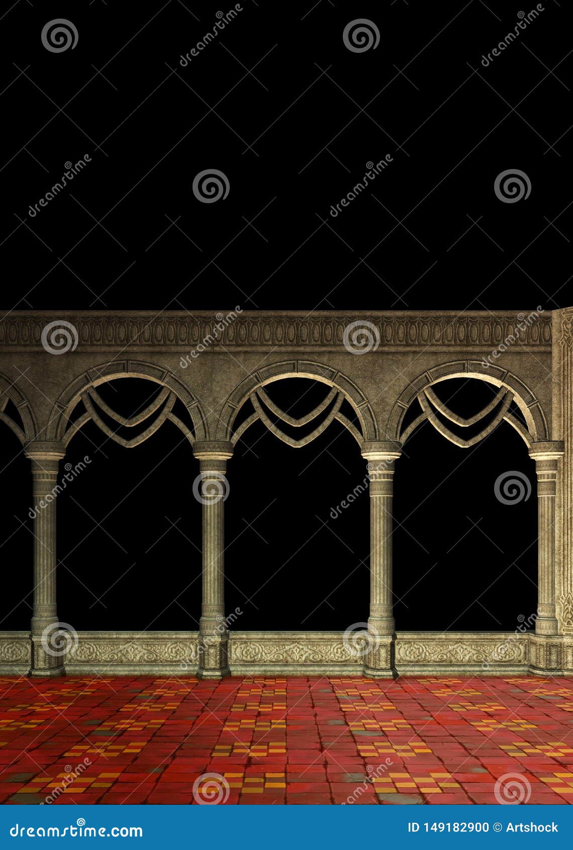 Ancient Wall and Checkered Floor Stock Illustration - Illustration of ...