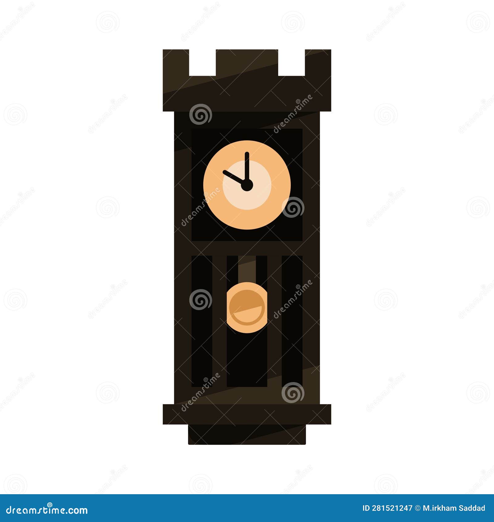 Ancient Wall Clock in Flat Design Style. Showing Ten O Clock. Vector ...