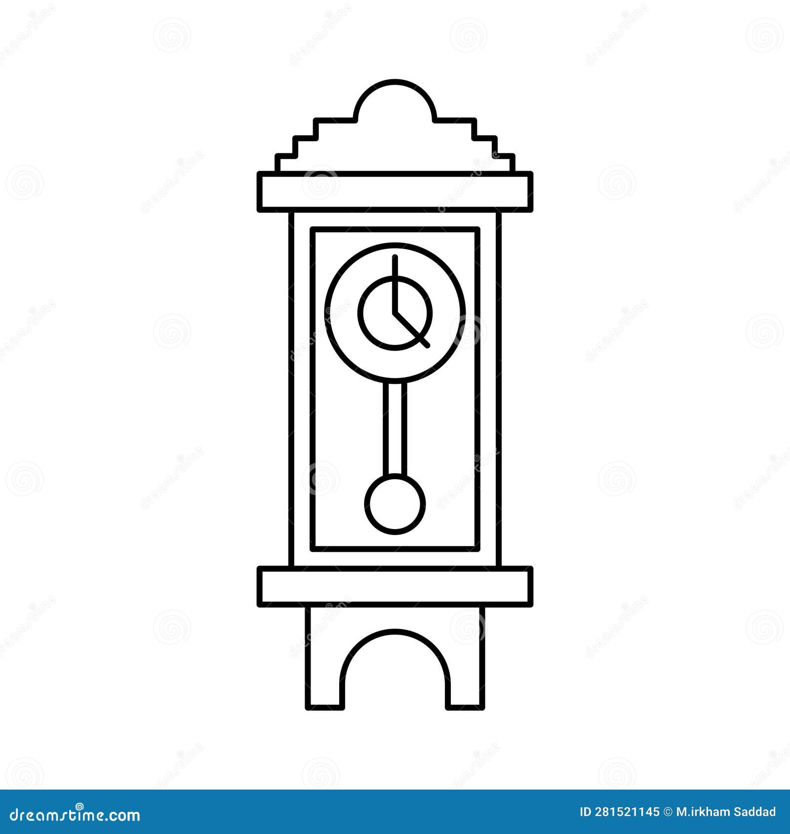 Ancient Wall Clock in Outline Style. Showing Four O Clock. Vector ...