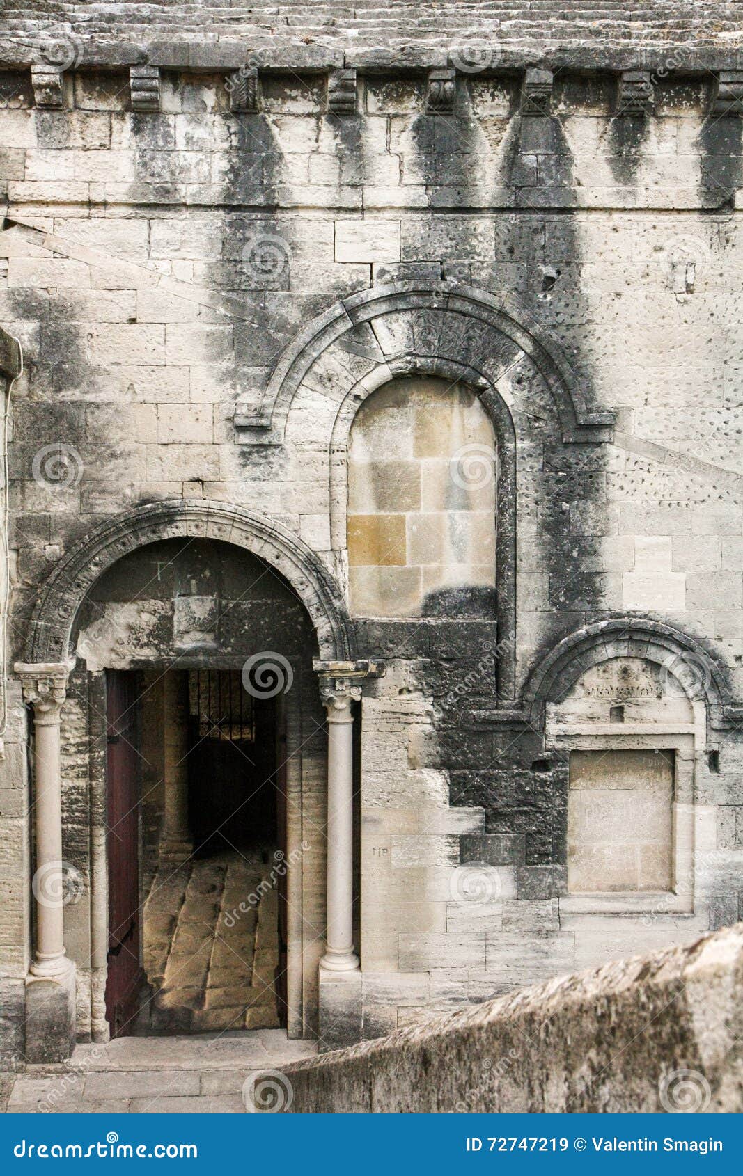 Ancient Wall of Limestone with Arched Windows Stock Image - Image of ...