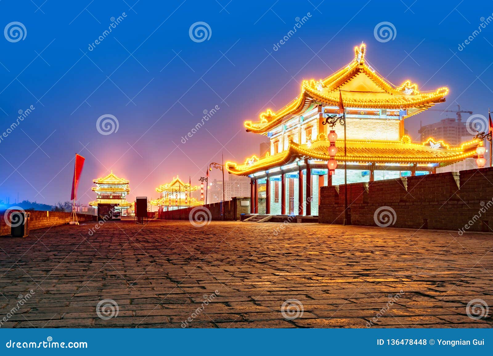 Ancient wall night view stock photo. Image of destination - 136478448
