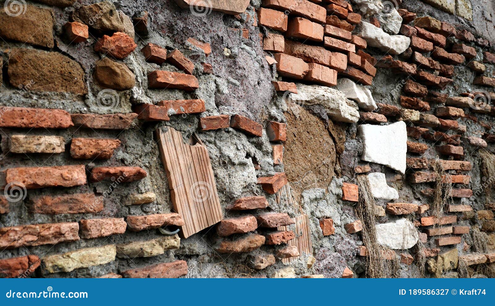 Ancient Wall of Stone Bricks and Scraps with a Geometric Design Ruined ...