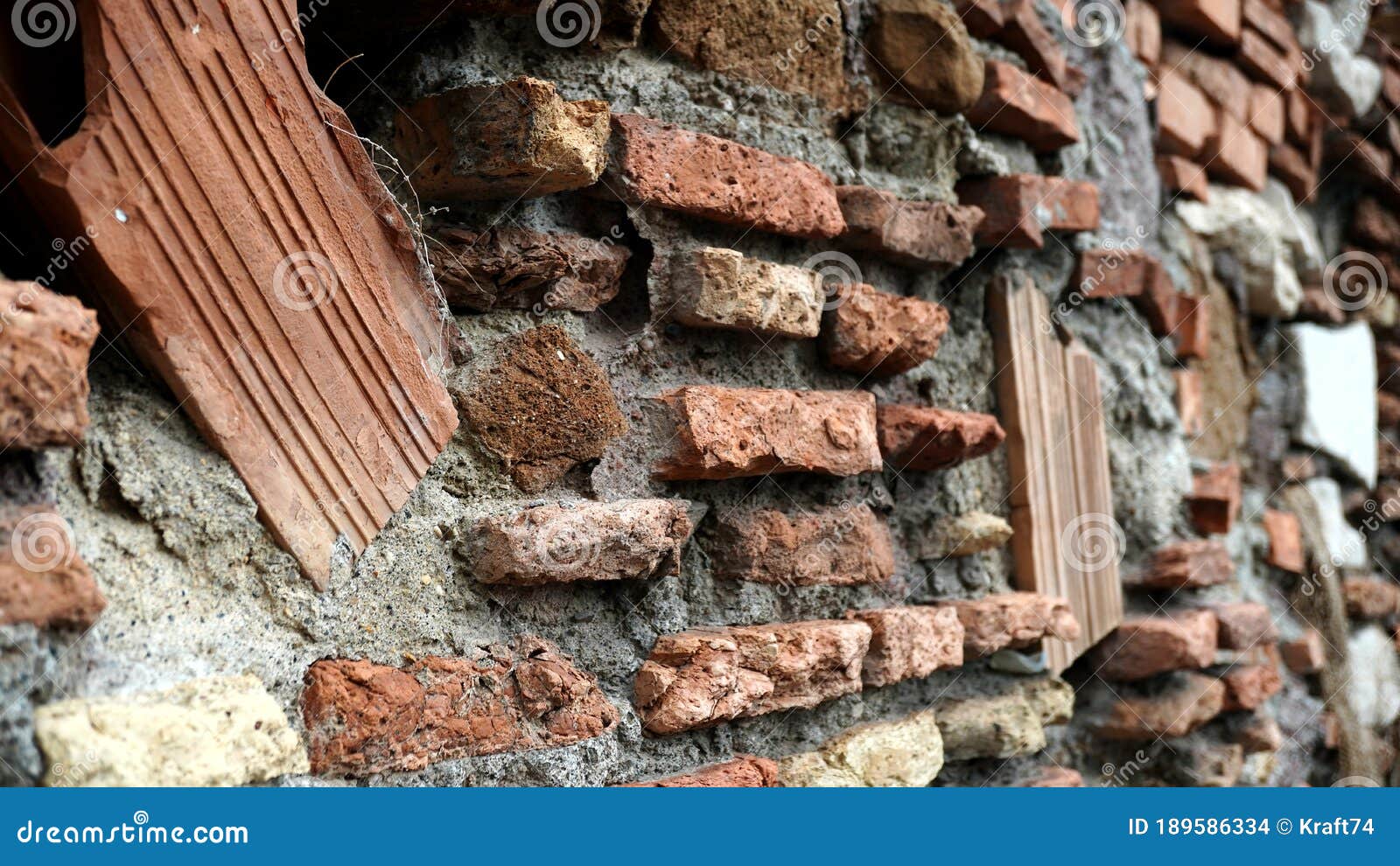 Ancient Wall of Stone Bricks and Scraps with a Geometric Design Ruined ...