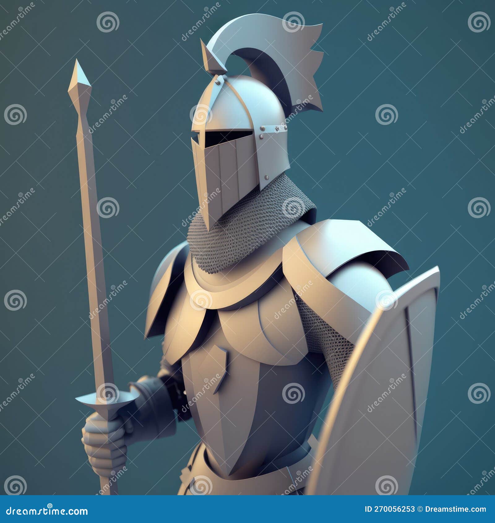 Ancient Warrior Standing Tall, Clad in Armor, with a Broadsword in Hand ...