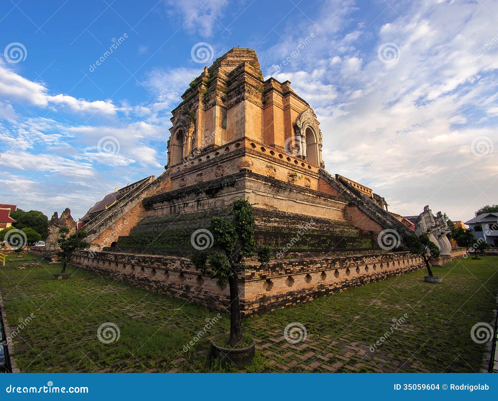 Ancient Wat Chedi Luang Stupa in Chiang Mai, Thailand. Stock Photo ...