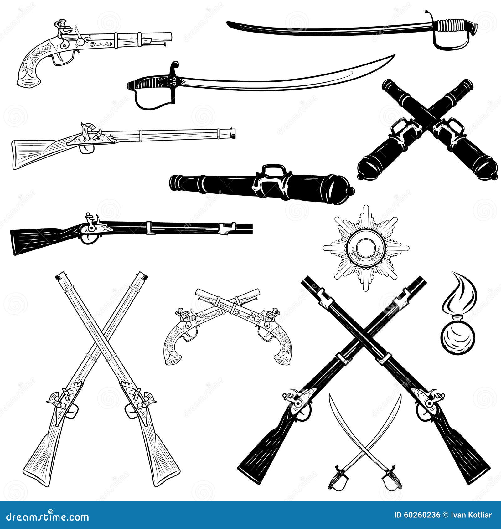 Ancient weapons stock vector. Illustration of firearm - 60260236