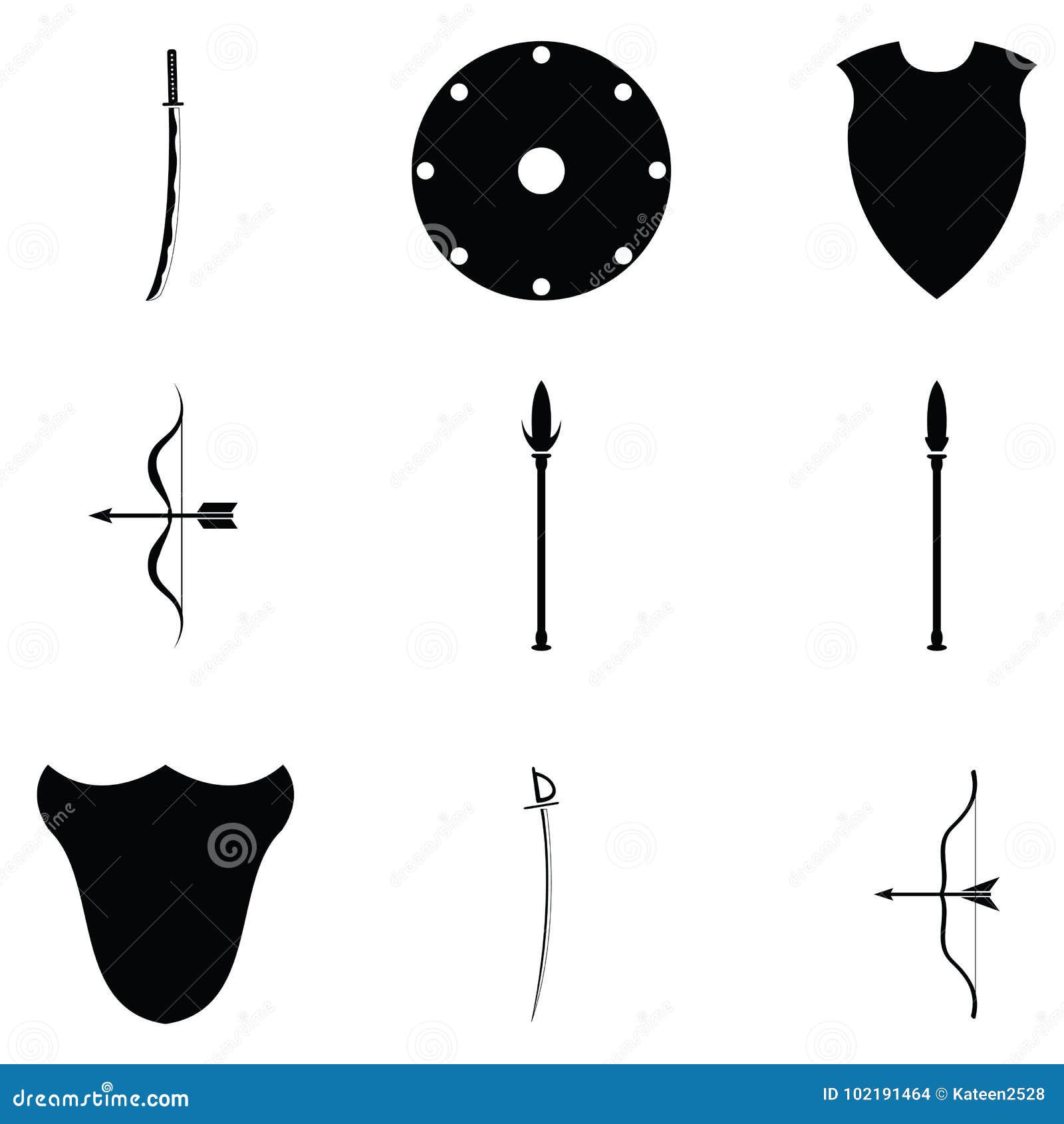 Ancient weapons icon set stock vector. Illustration of steel - 102191464