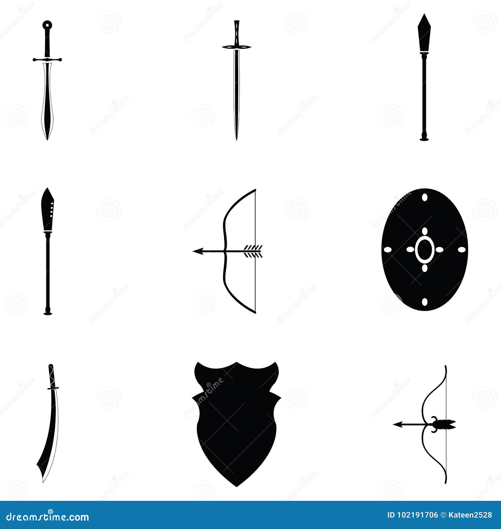 Ancient weapons icon set stock vector. Illustration of hilt - 102191706