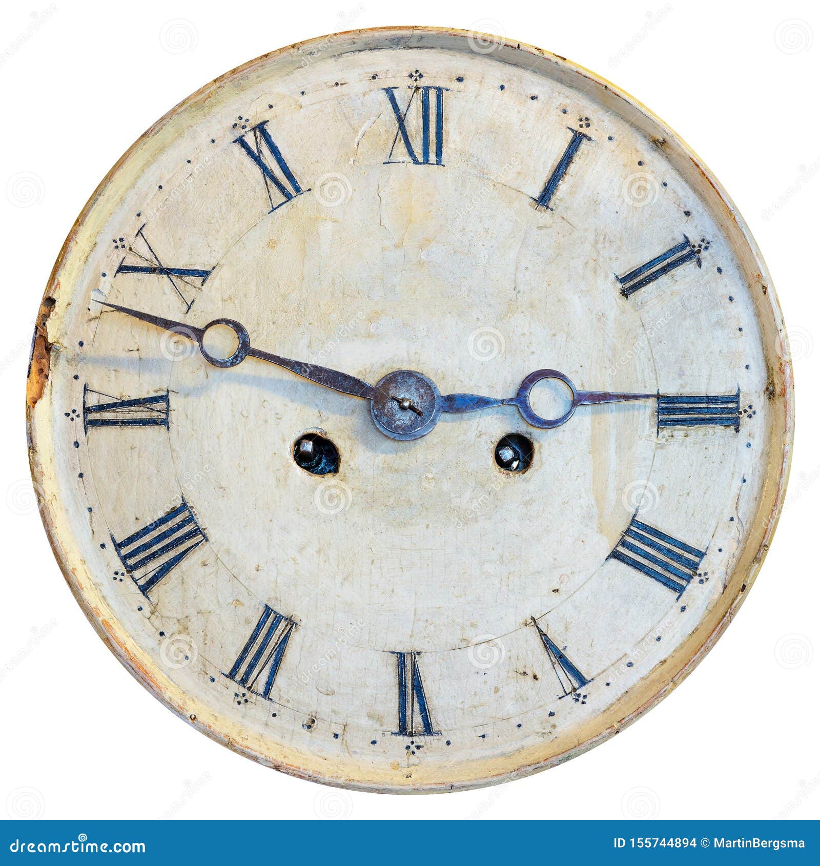 Ancient Weathered Clock Face with Faded Numbers on White Stock Photo ...