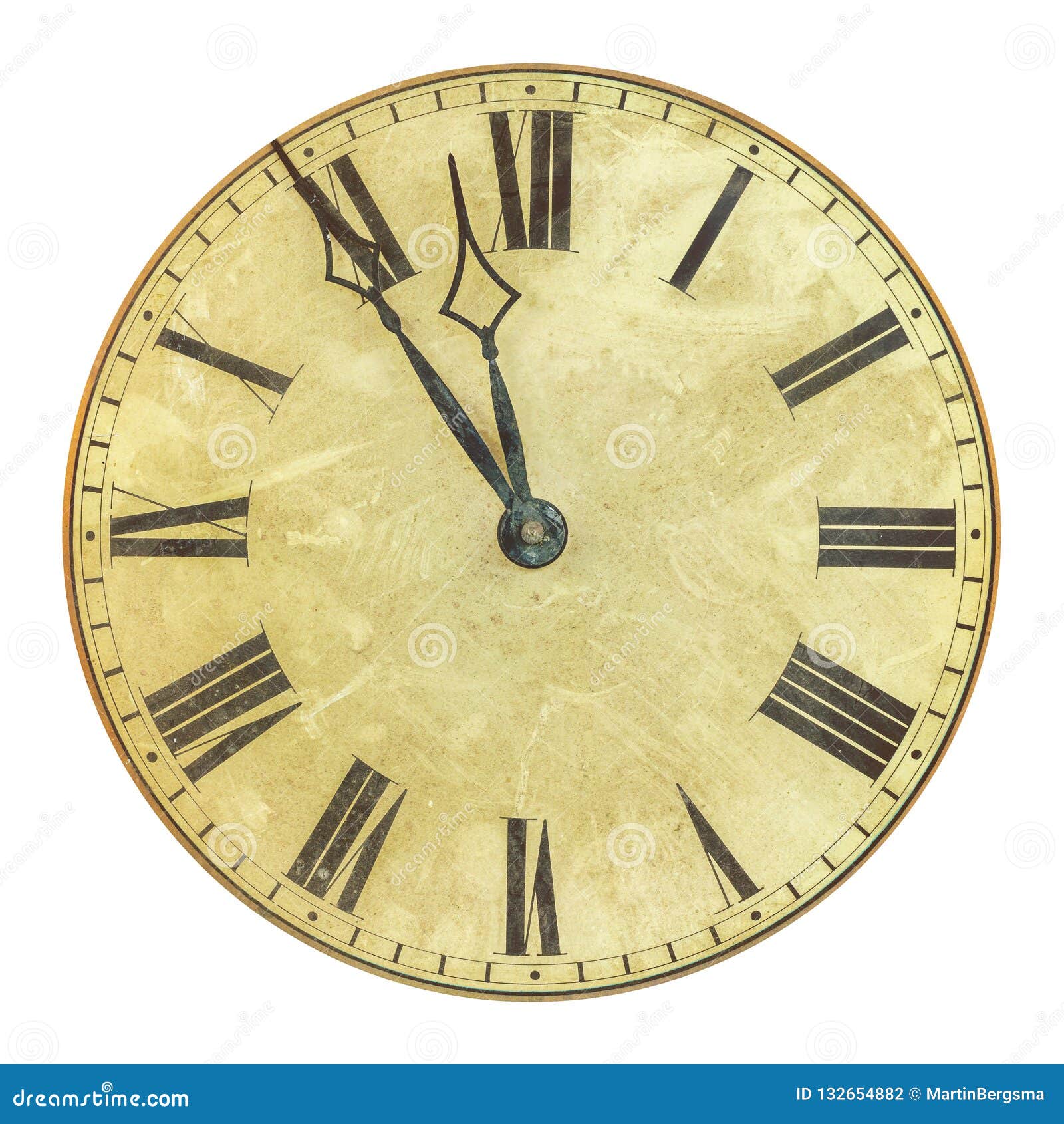 Ancient Weathered Clock Face with the Time Five To Twelve Stock Photo ...
