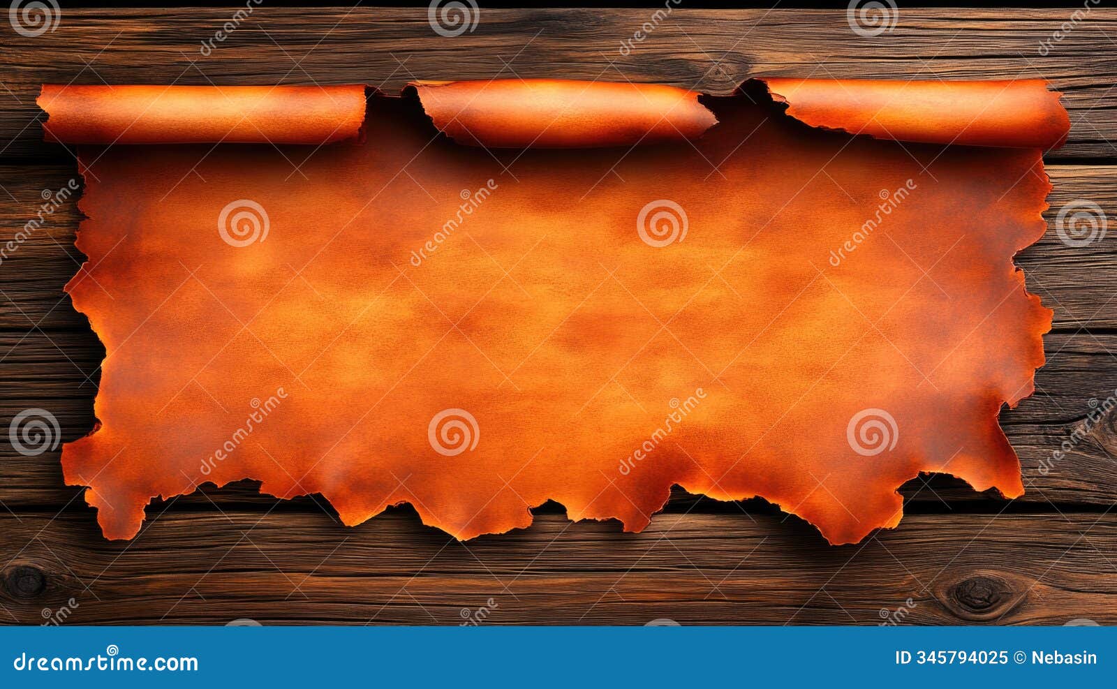Ancient Weathered Parchment Scroll on Wooden Surface with Torn Edges ...