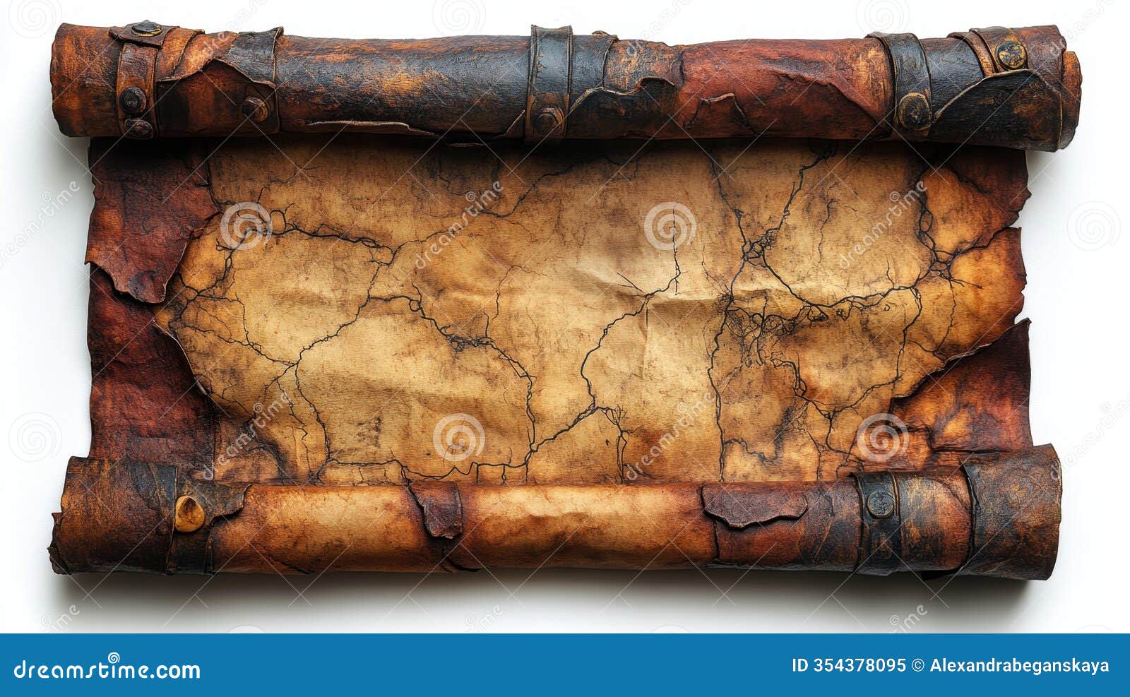 Ancient Weathered Scroll With Cracked Leather Binding On White ...