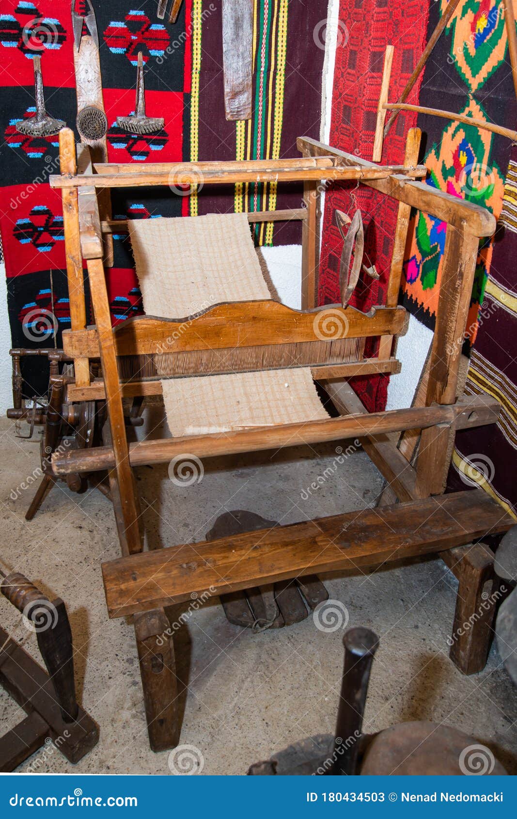 The Ancient Weaving Loom in an Interior. Old Weaving Workshop. Stock ...