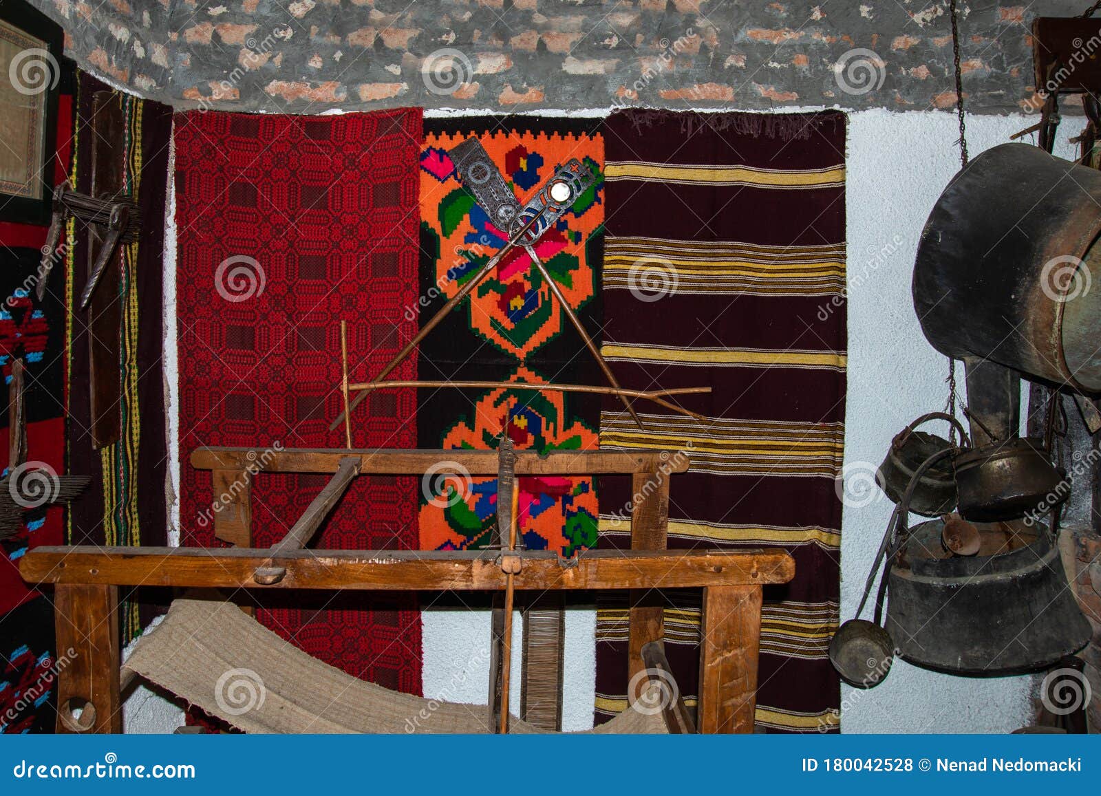 The Ancient Weaving Loom in an Interior. Old Weaving Workshop ...