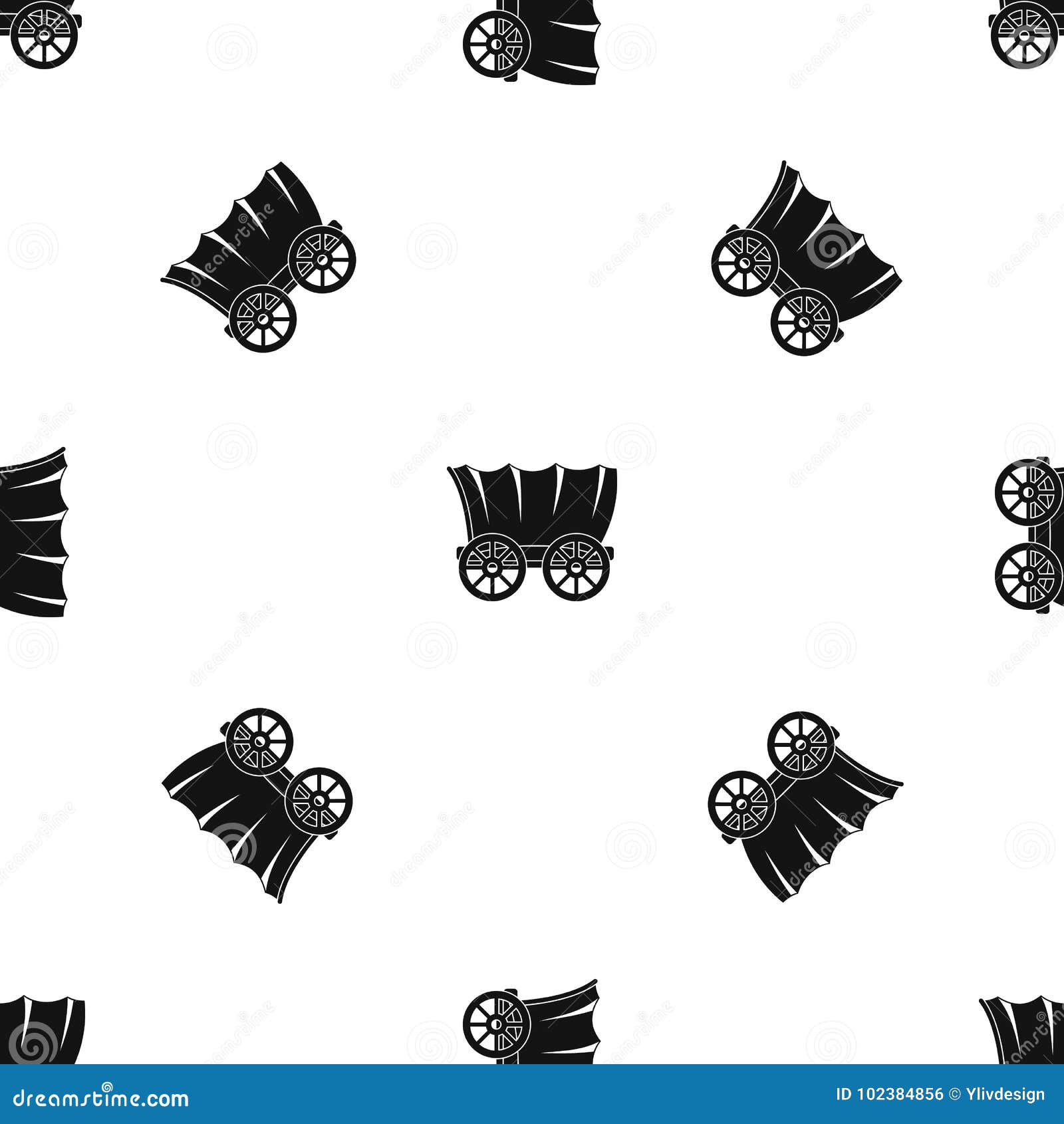 Ancient Western Covered Wagon Pattern Seamless Black Stock Vector ...
