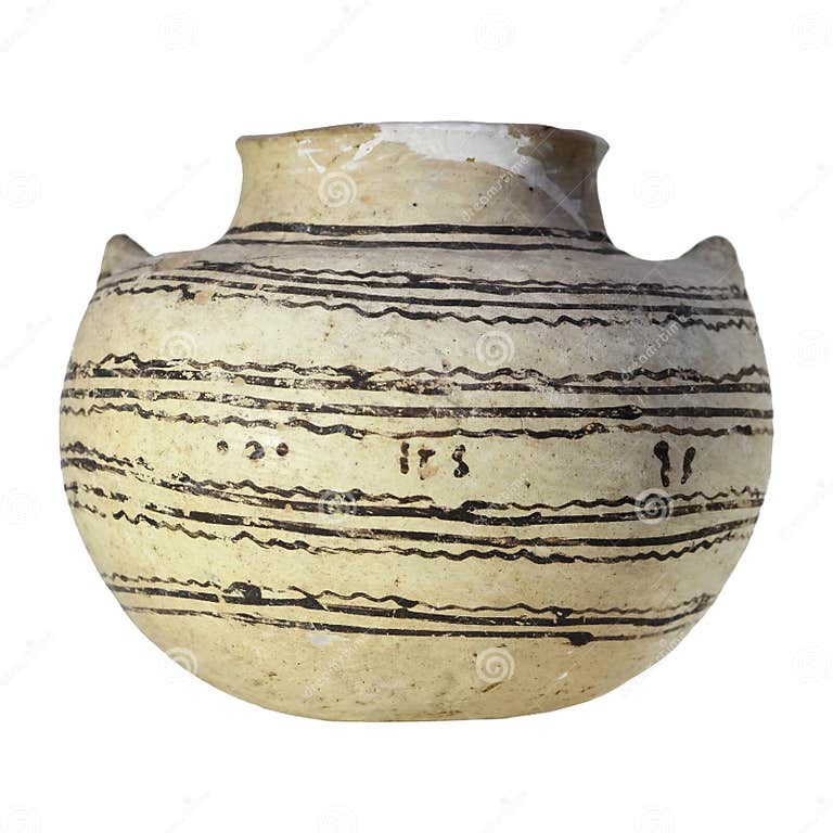 Ancient Pot with Black Horizontal Pattern Stock Image - Image of bronze ...