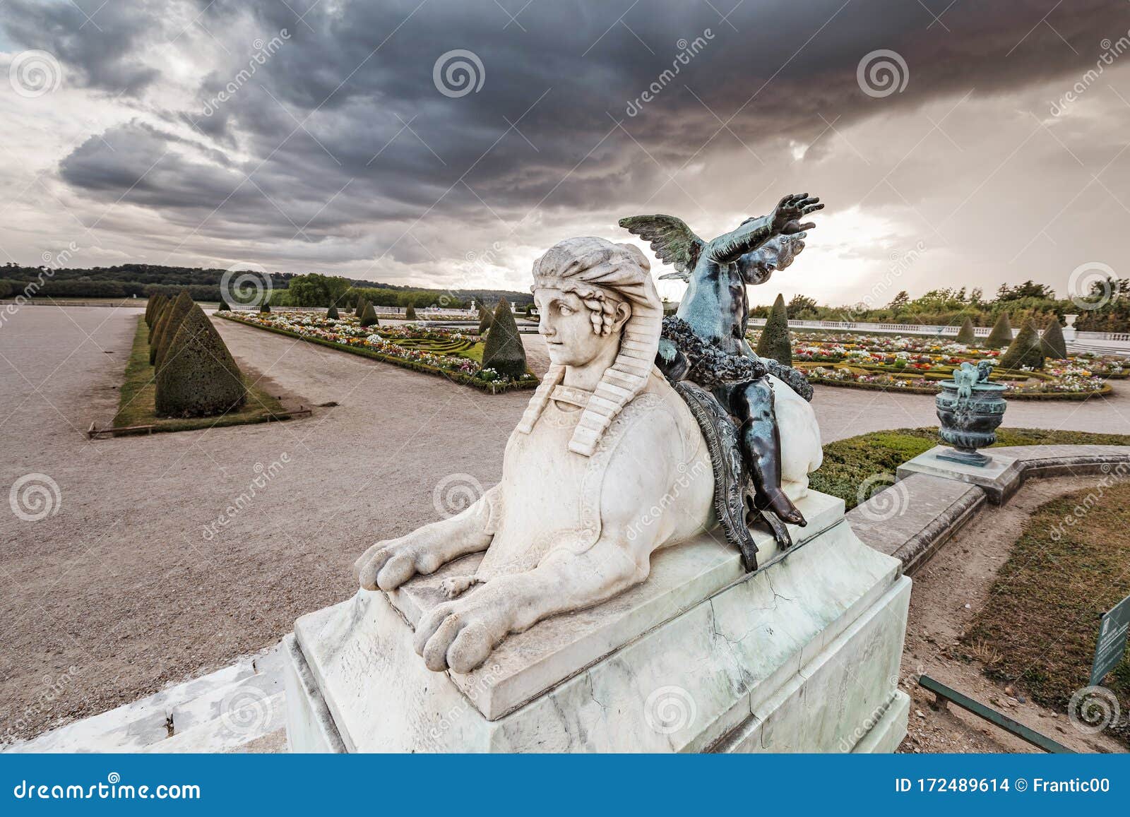 White Sphinx Statue in Royal Garden of Versailles Stock Photo - Image ...