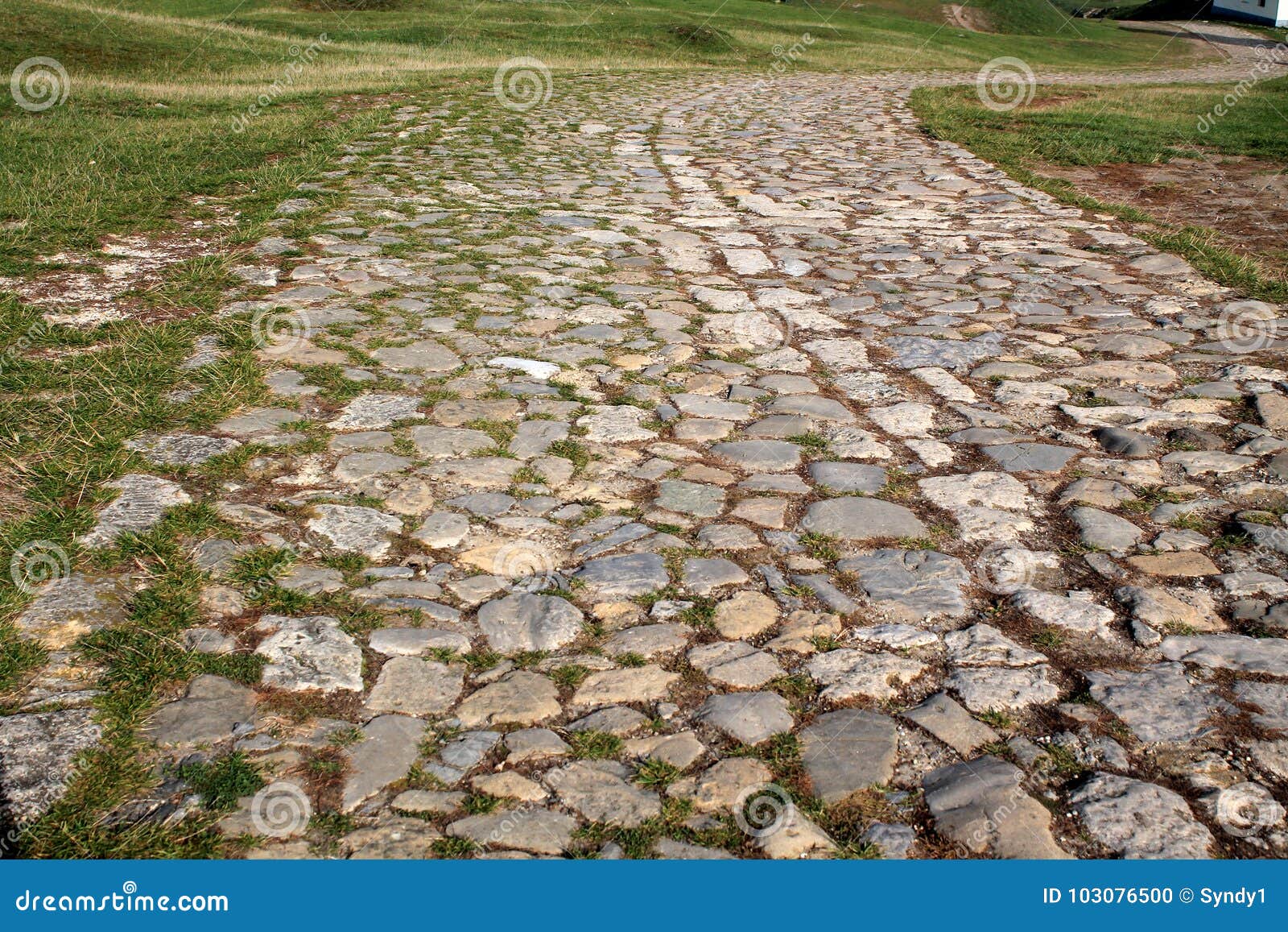 Road Paved With Paving Stones. Old Cobblestone Way In Perspective ...