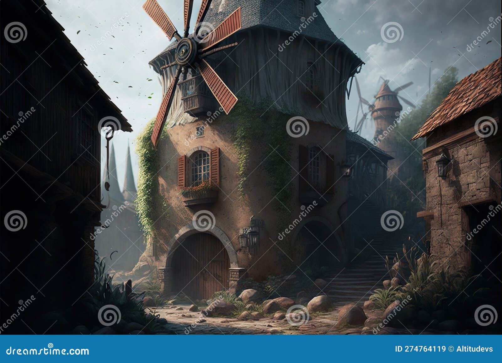 Dreamlike Windmill Concept Art: Nostalgic Charm In Brush Strokes ...