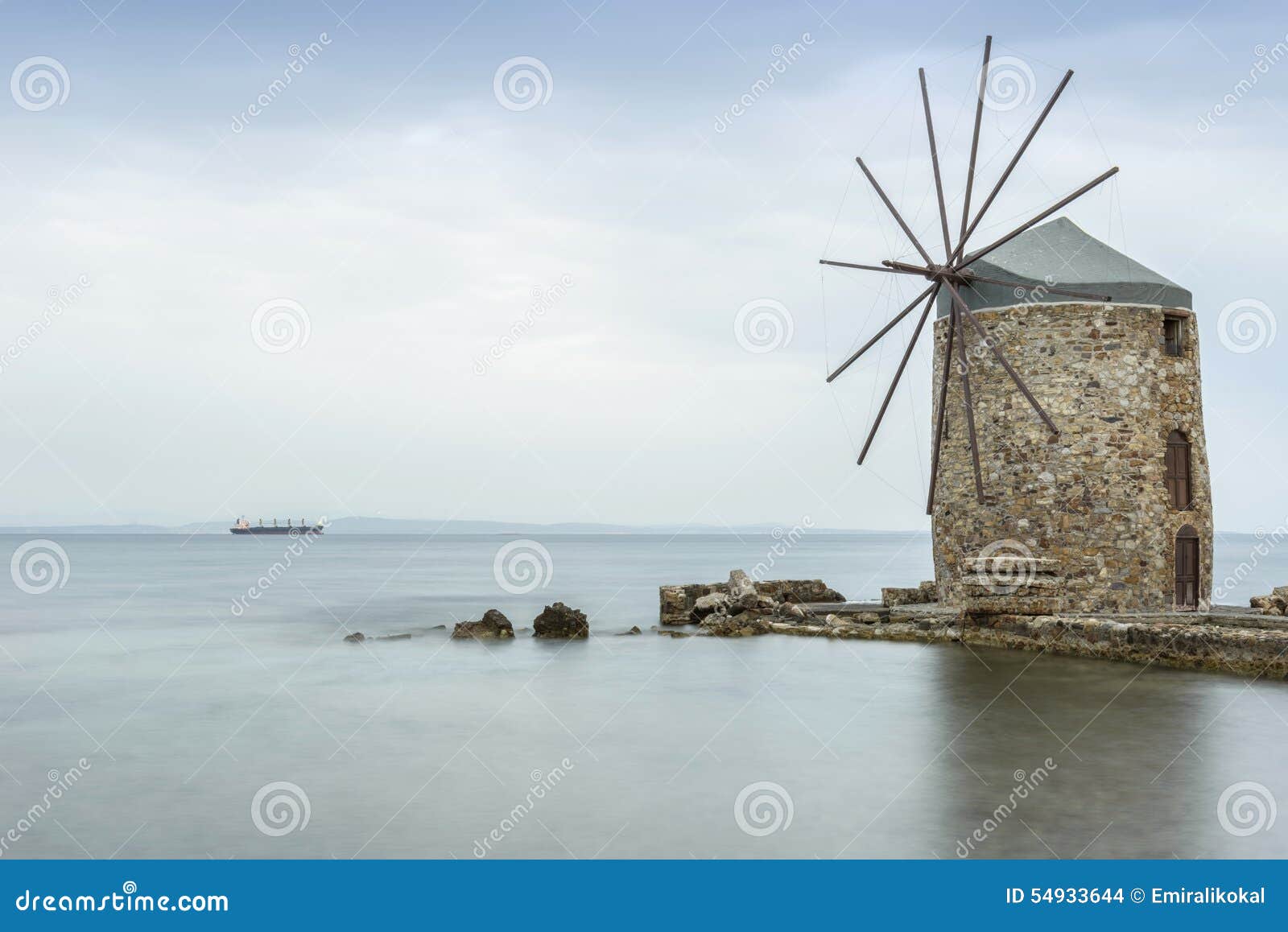 Ancient Windmills of Chios at Night Stock Photo - Image of built ...