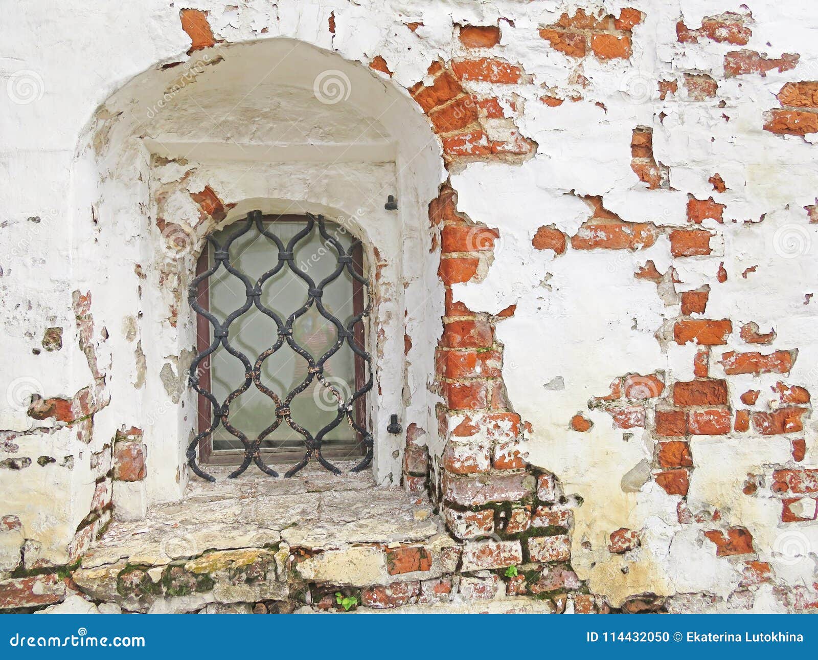 Ancient Window in the Monastery. Forged Medieval Window with a L Stock ...