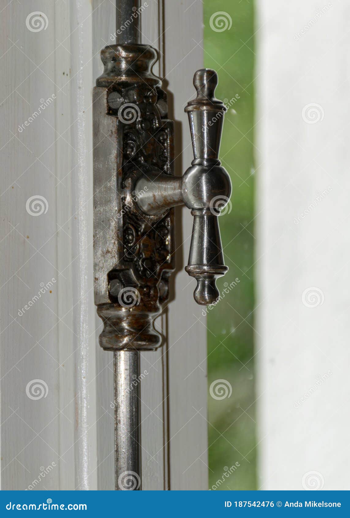 Ancient Window Opening Handle, White Old Wooden Window Frame Stock ...