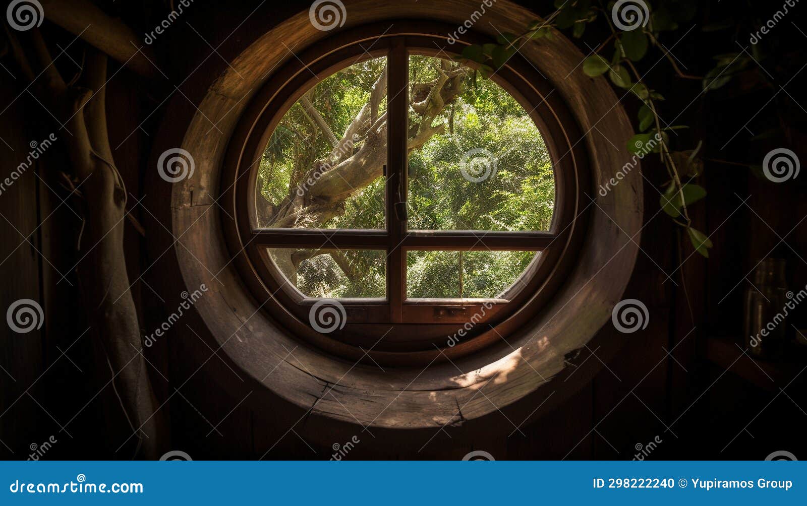 Ancient Wood Frame Window Reveals Nature History Generated by AI Stock ...
