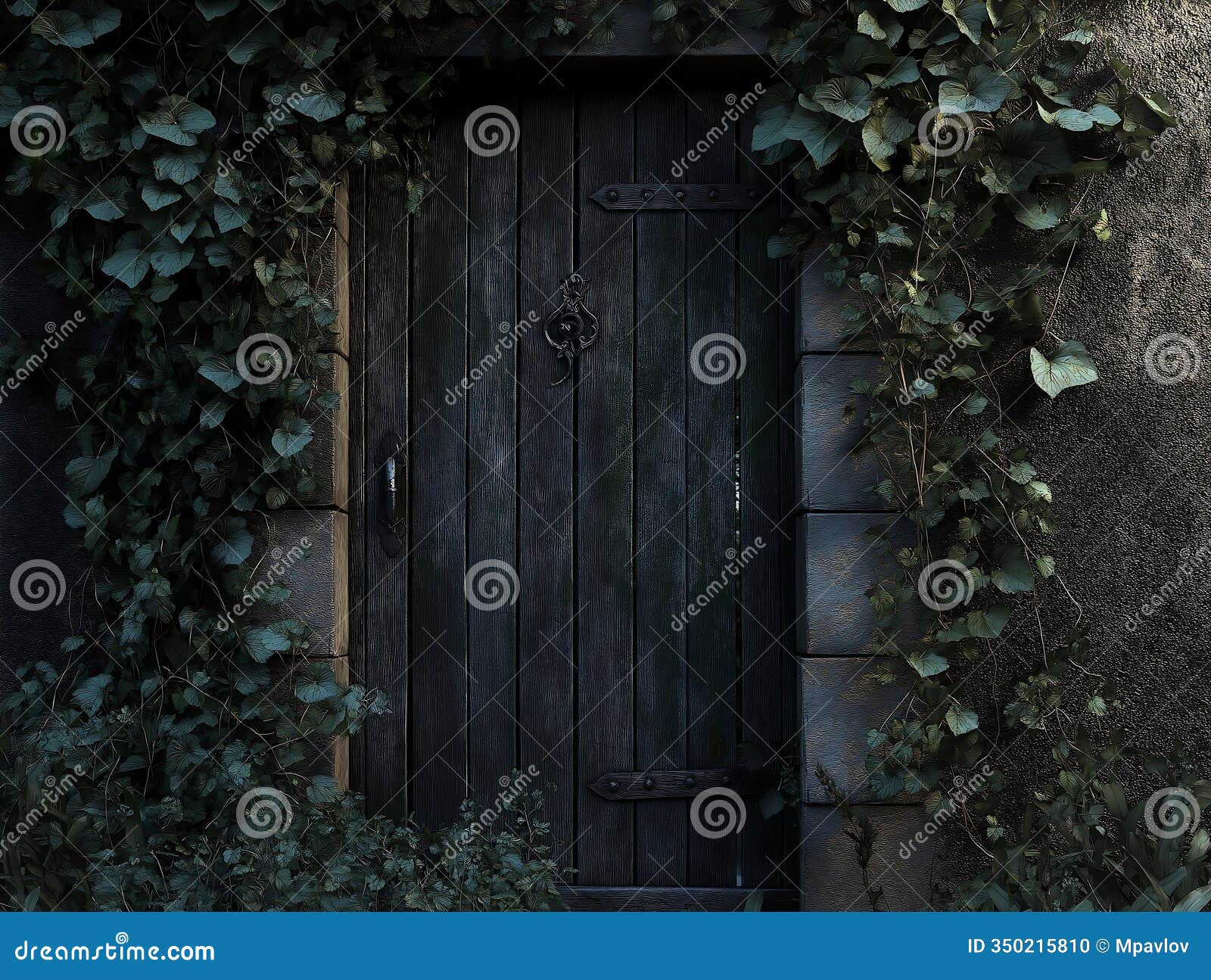 An Ancient Wooden Door Overgrown With Greenery Royalty-Free Stock Image ...