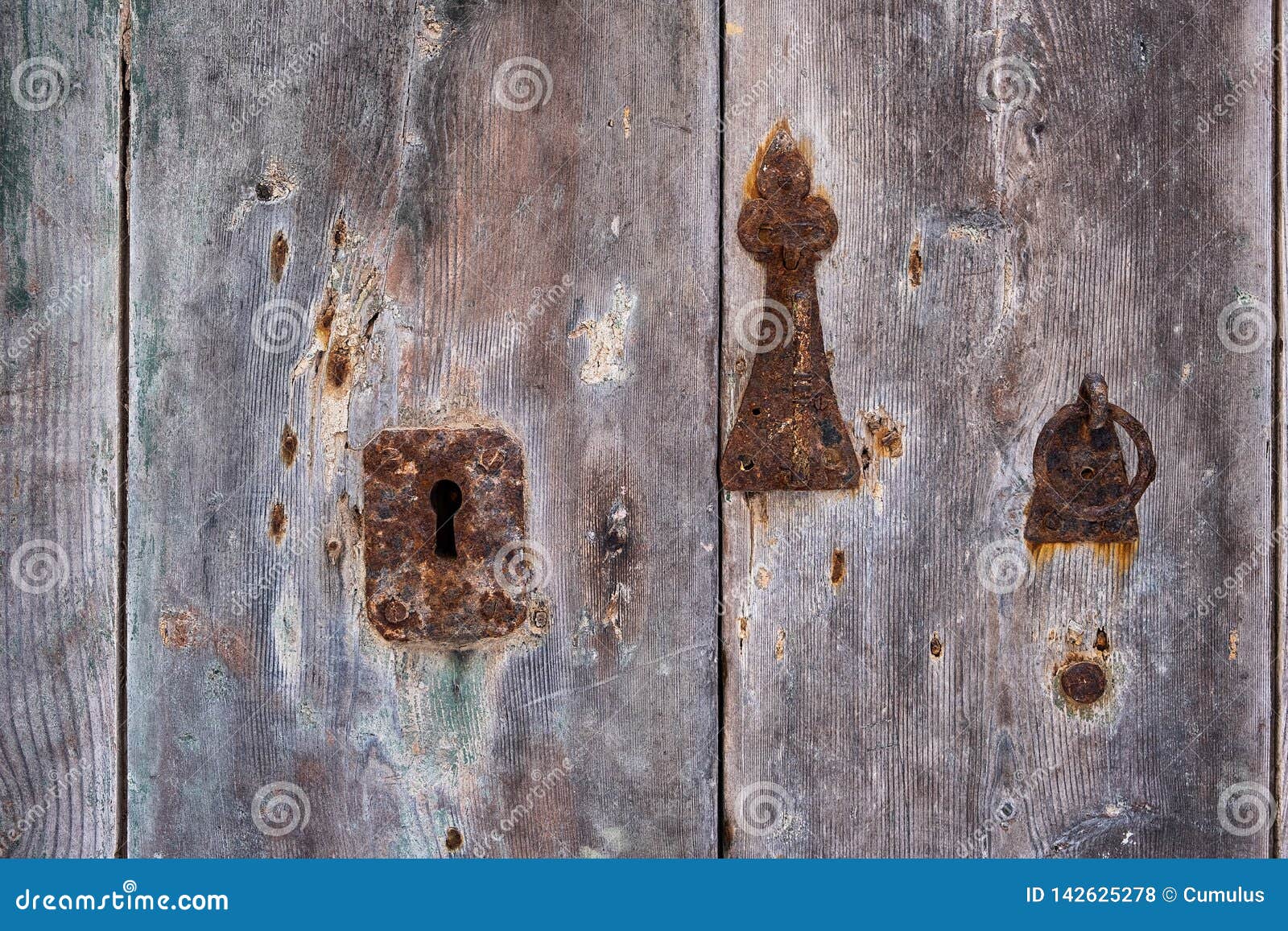 Ancient Wooden Door with Rusty Locks. Stock Photo - Image of details ...