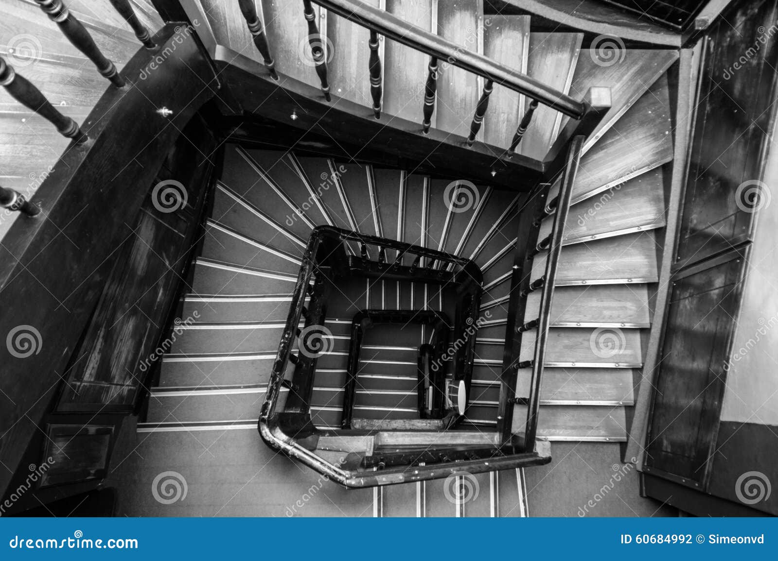 Ancient Wooden Spiral Staircase Square Shape Stock Photo - Image of ...