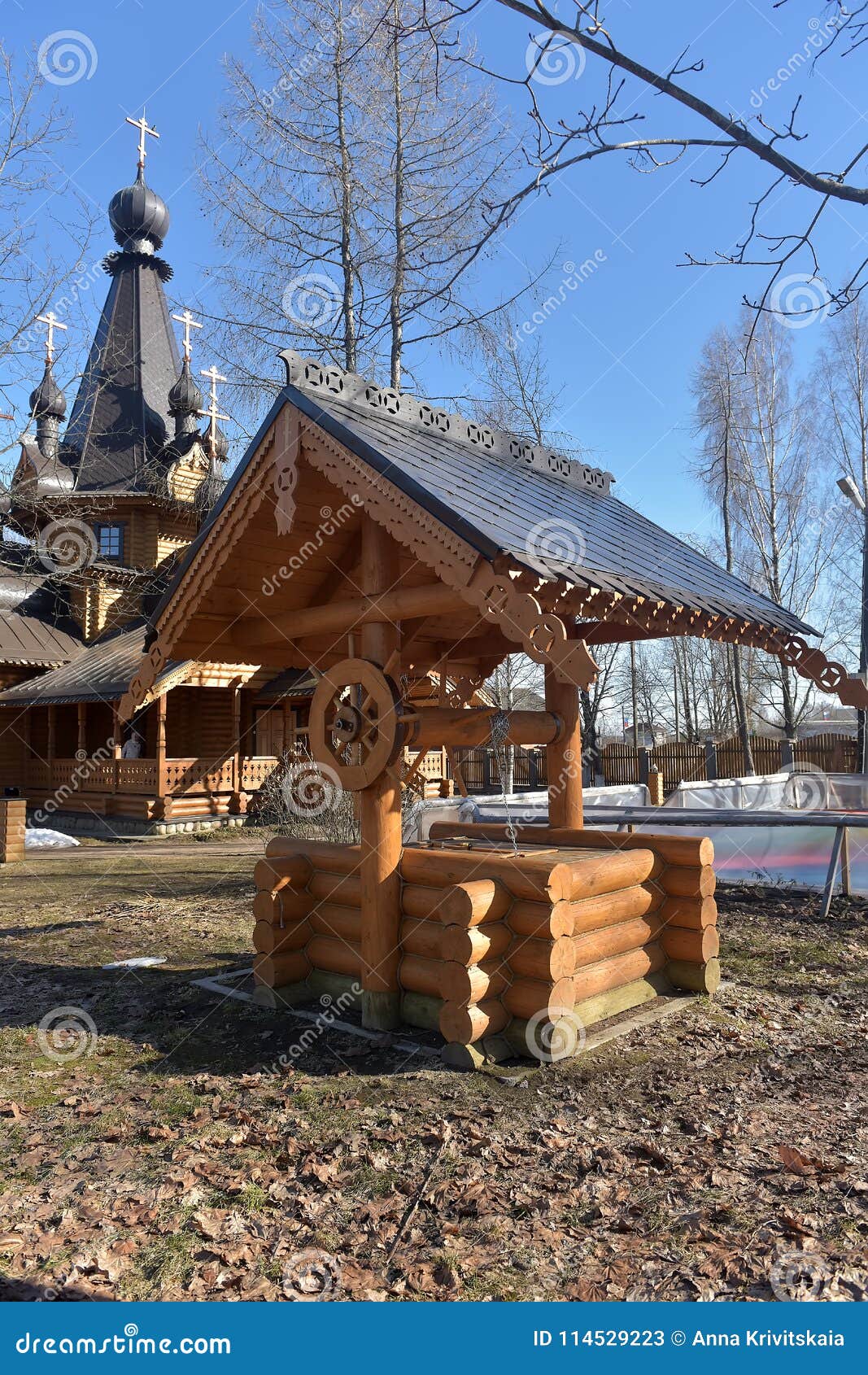 Wooden well with a roof stock image. Image of landscape - 114529223